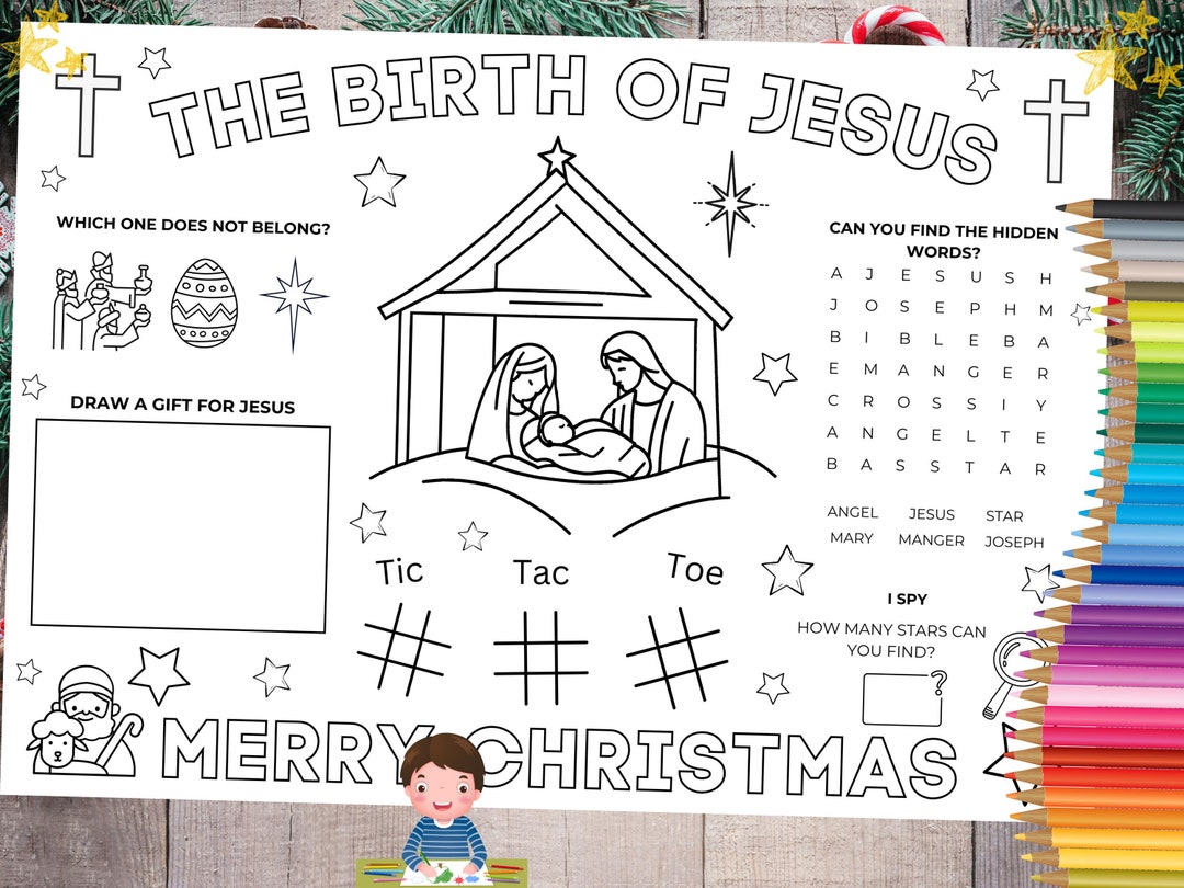 Christian Christmas Activity Placemat, Nativity Colouring Printable ...