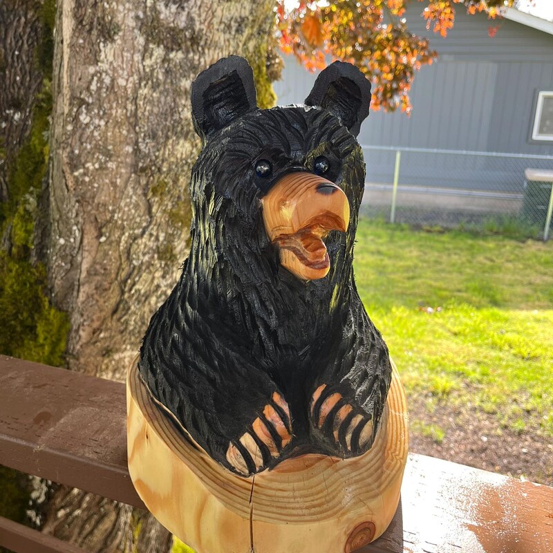 Wood Carved Bear Statues - Etsy
