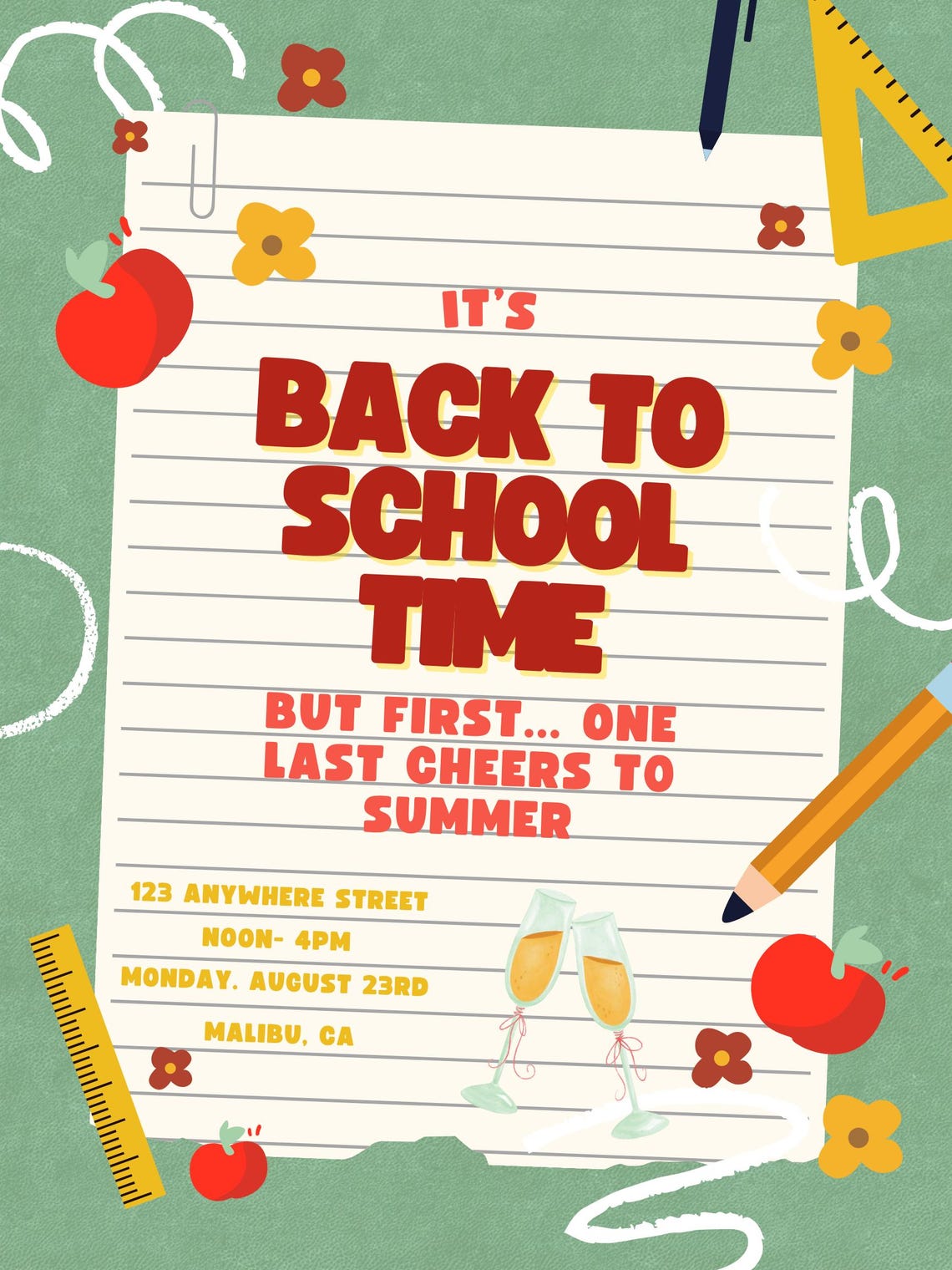 Back to School Party Invitation Customizable Cheers and Books - Etsy