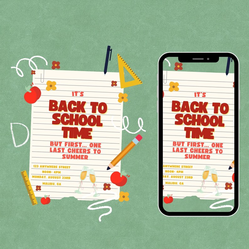 Back to School Party Invitation Customizable Cheers and Books - Etsy