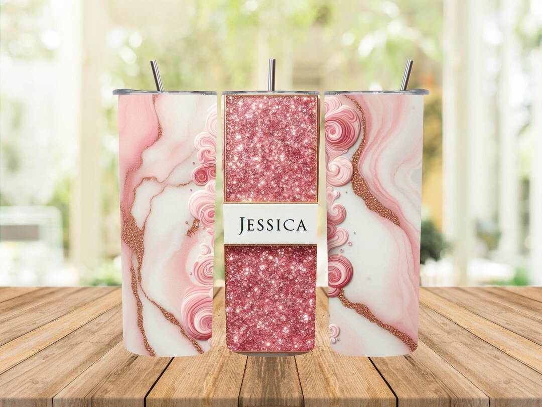 Enchanted Pink Agate & Gold Glitter Tumbler Personalized 20oz ...
