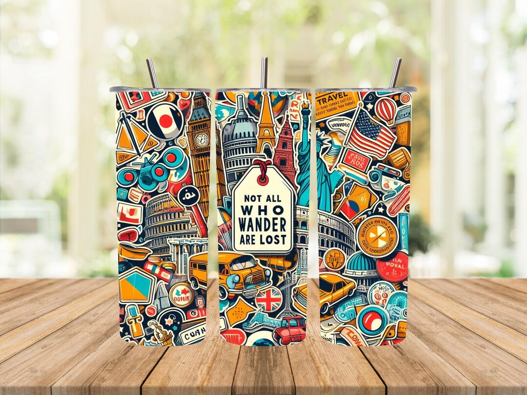 Travel Stickers Tumbler Wrap: Around the World 20oz Skinny Design ...