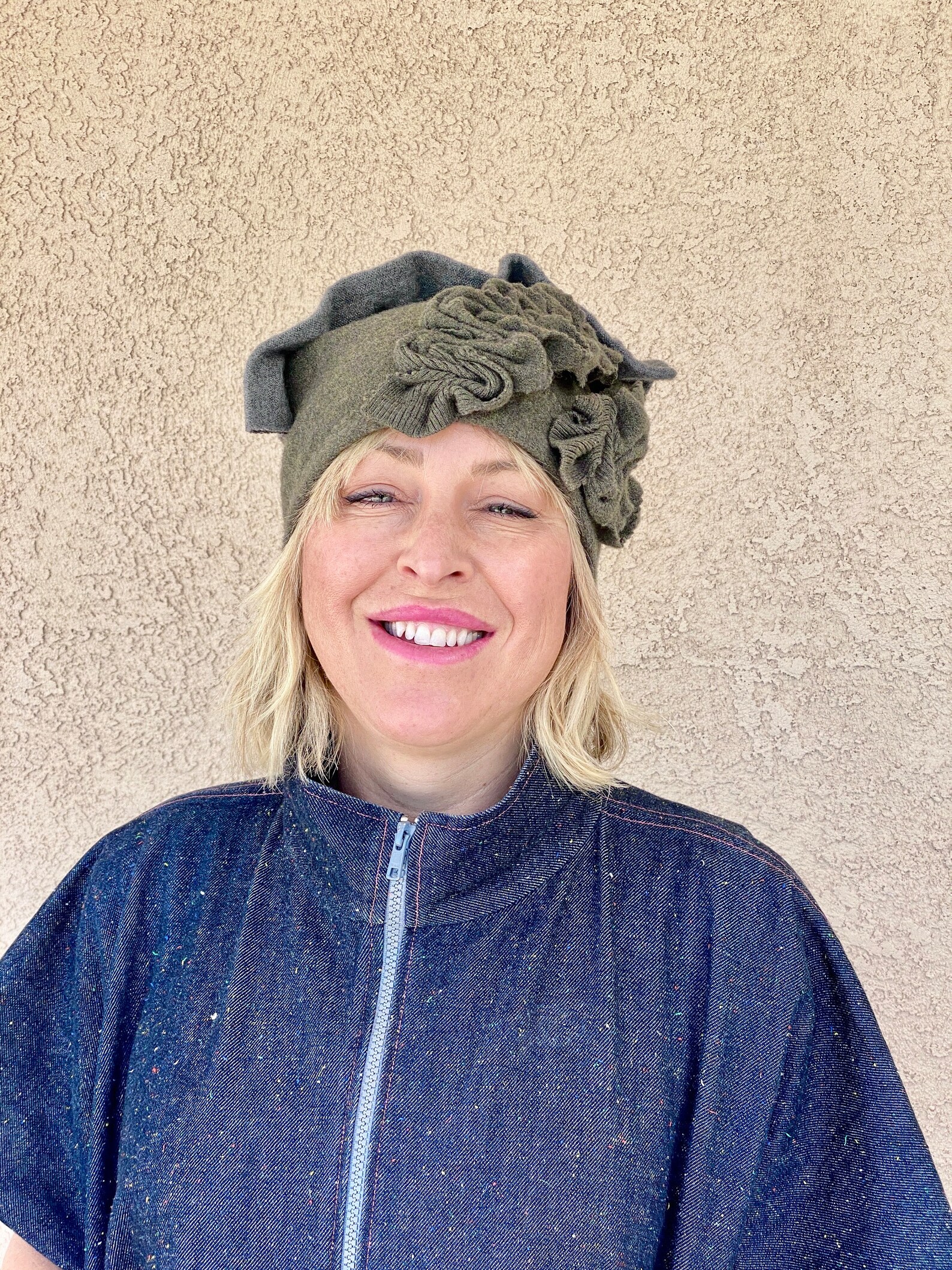 Eco Double Caterpillar Cloche in Upcycled Olive and Grey Merino Wool - Etsy