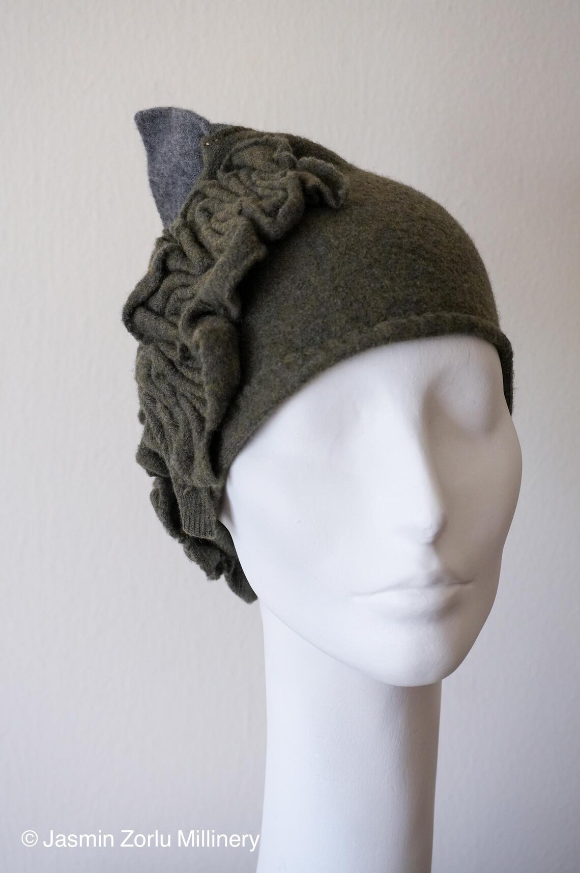 Eco Double Caterpillar Cloche in Upcycled Olive and Grey Merino Wool - Etsy