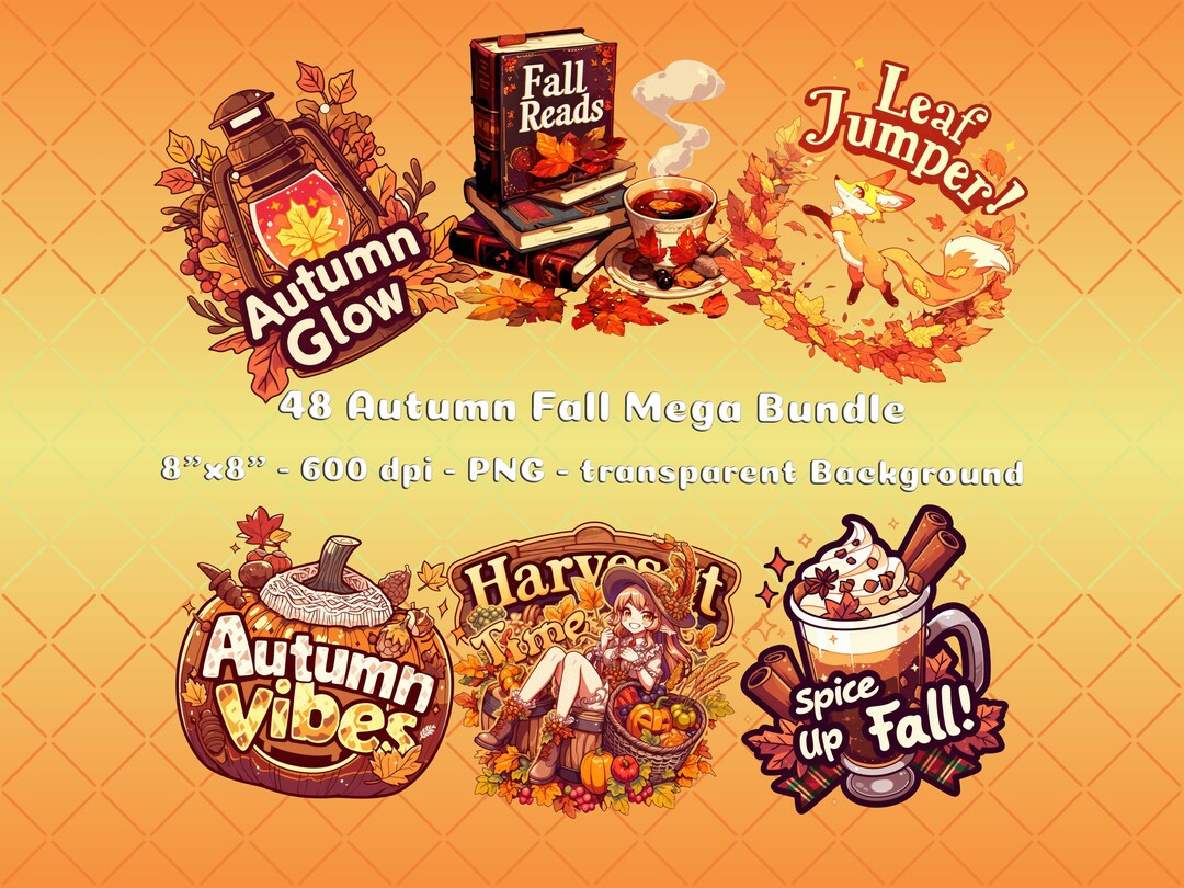 48 Autumn Fall Mega PNG Bundle Pumpkin Thanksgiving Fox Cozy Squirrel ...