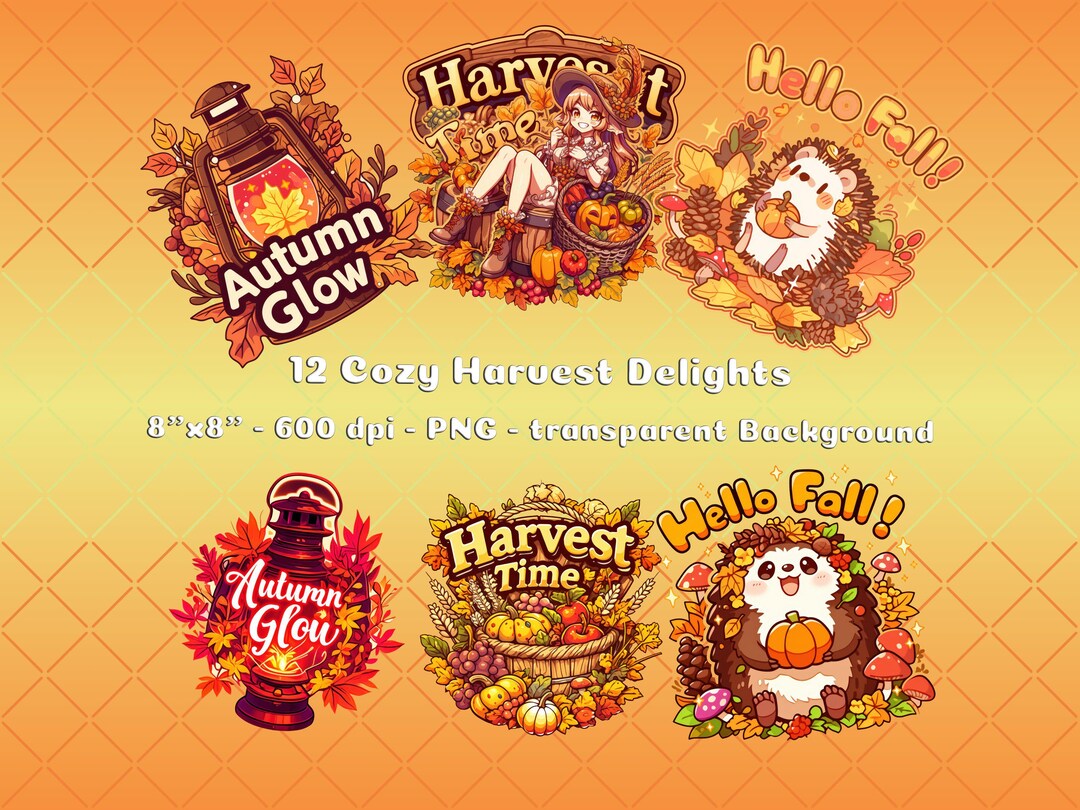 12 Cozy Harvest Delights PNG Bundle Autumn Fall Cozy DIY Clipart ...