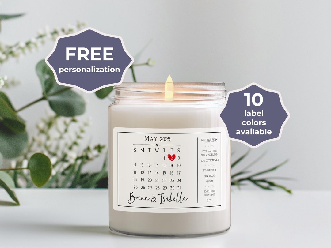 Custom Wedding Date Candle, Wedding Anniversary Gift, Personalized ...