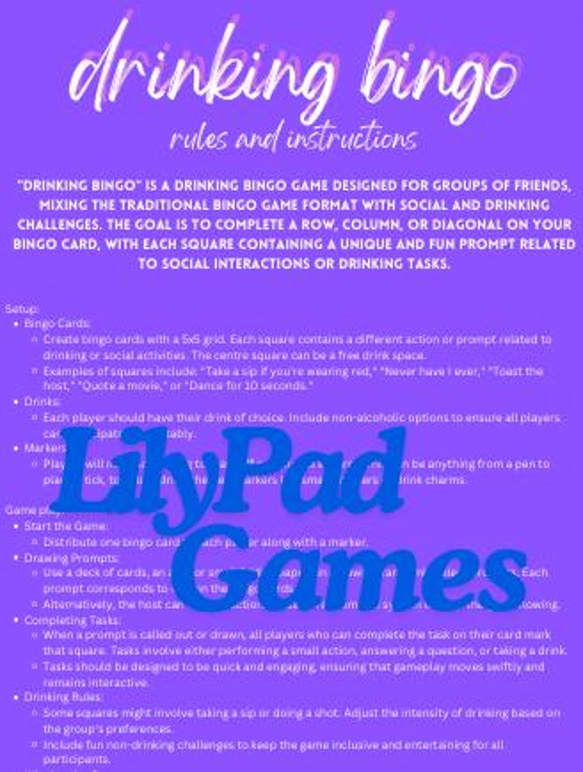 Drinking BINGO Party Game 18 Party Game for Family and Friends - Etsy