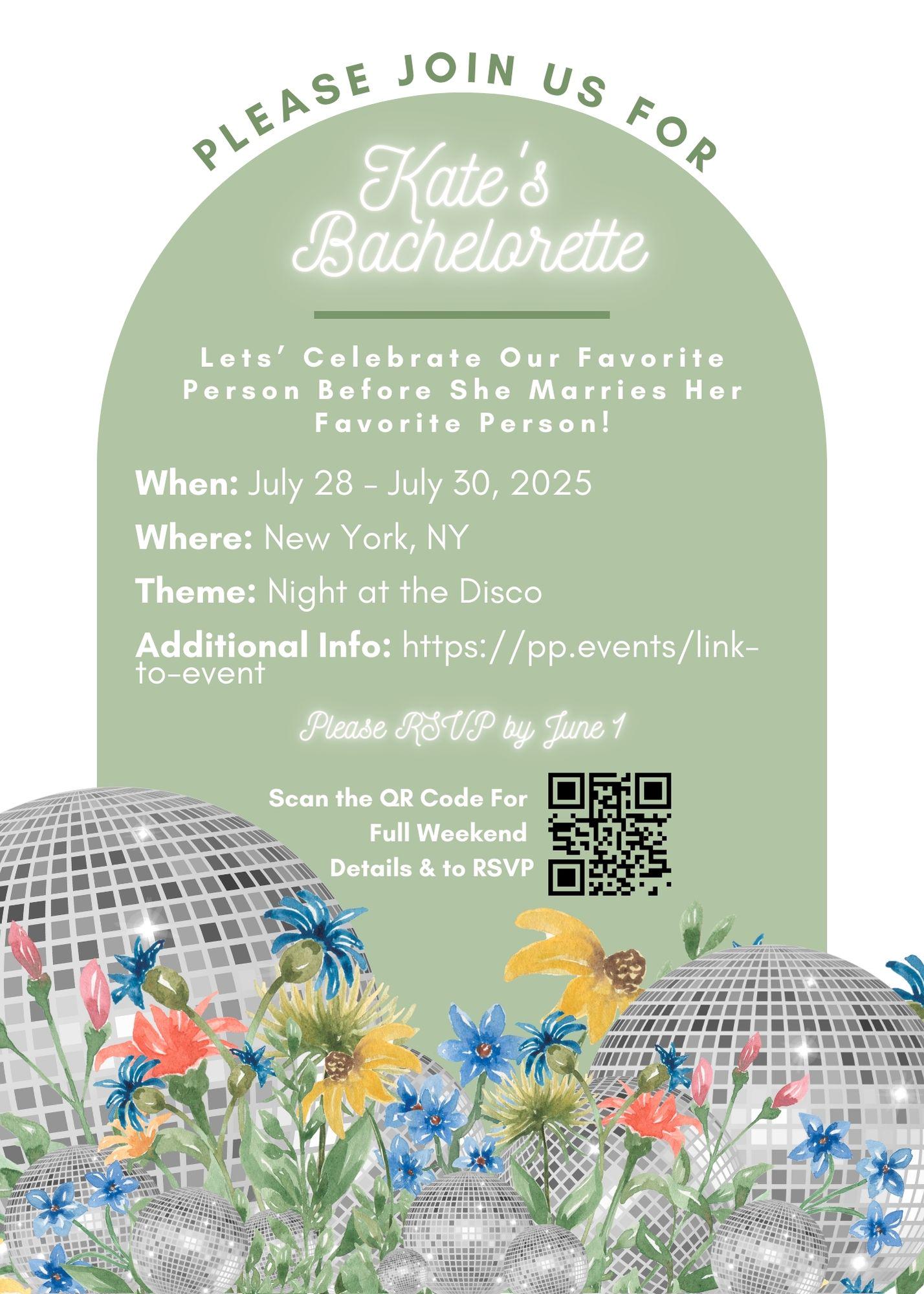 Disco Garden Party Suite, Sage Green: Canva Templates for Bachelorette ...