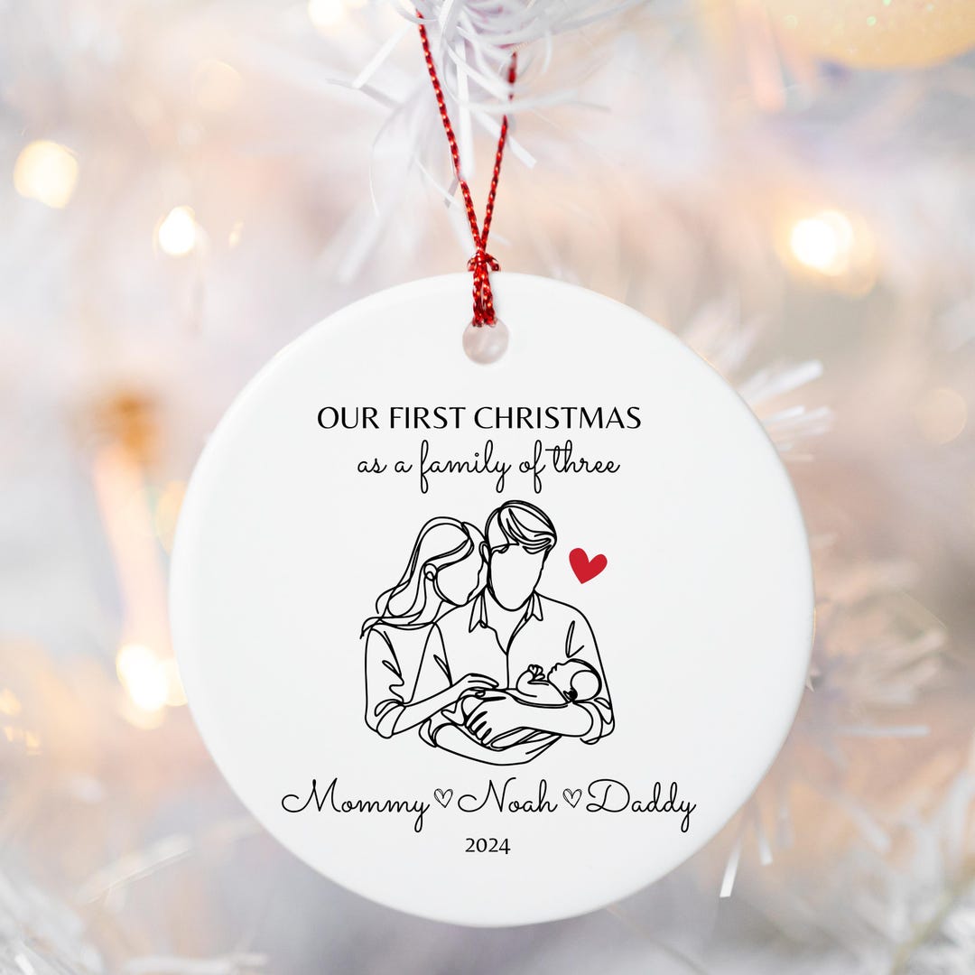 Personalized Family of Three Christmas Tree Ornament, First Christmas ...