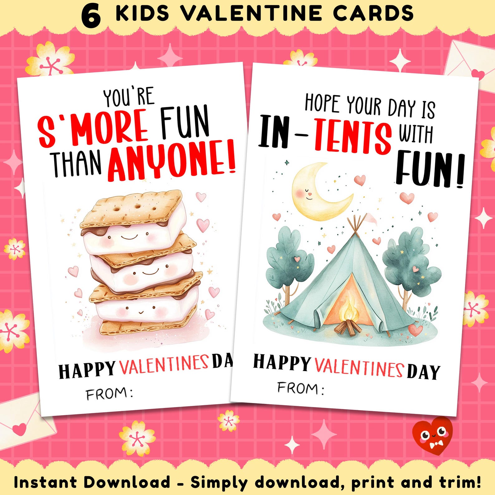 Camping Valentine Cards for Kids, Kids Valentine Cards, Camping ...