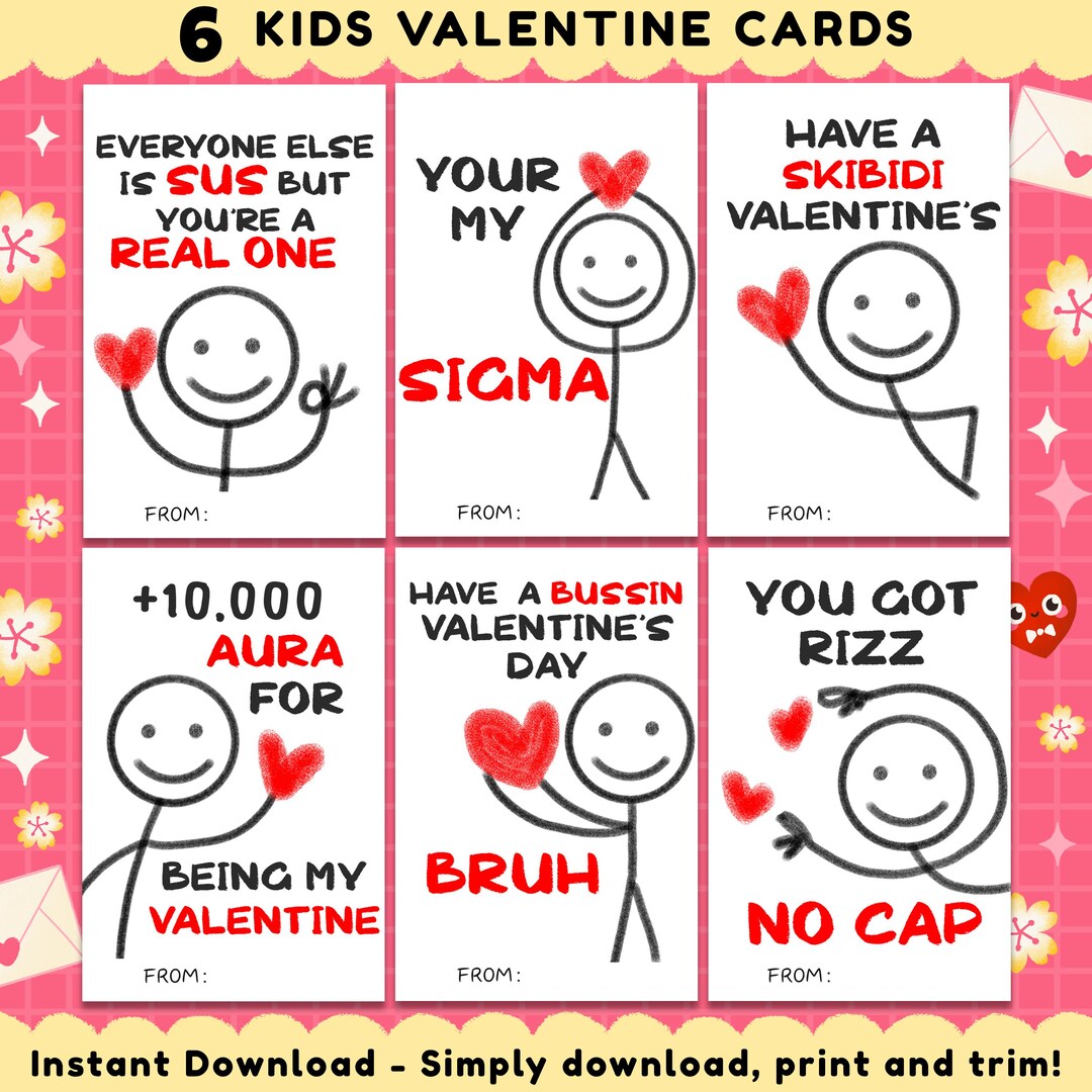 Funny Printable Tween & Teen School Valentines, Slang Kids Valentines ...