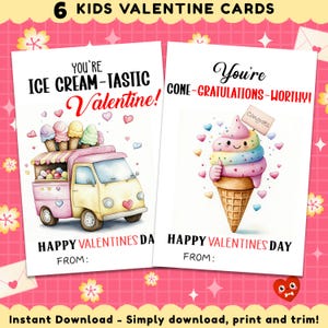 Ice Cream Valentine Cards for Kids, Kids Valentine Cards, Ice Cream ...