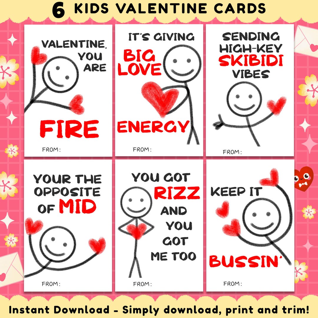 Slang Kids Valentines Day Cards - Printable Tween & Teen Class ...