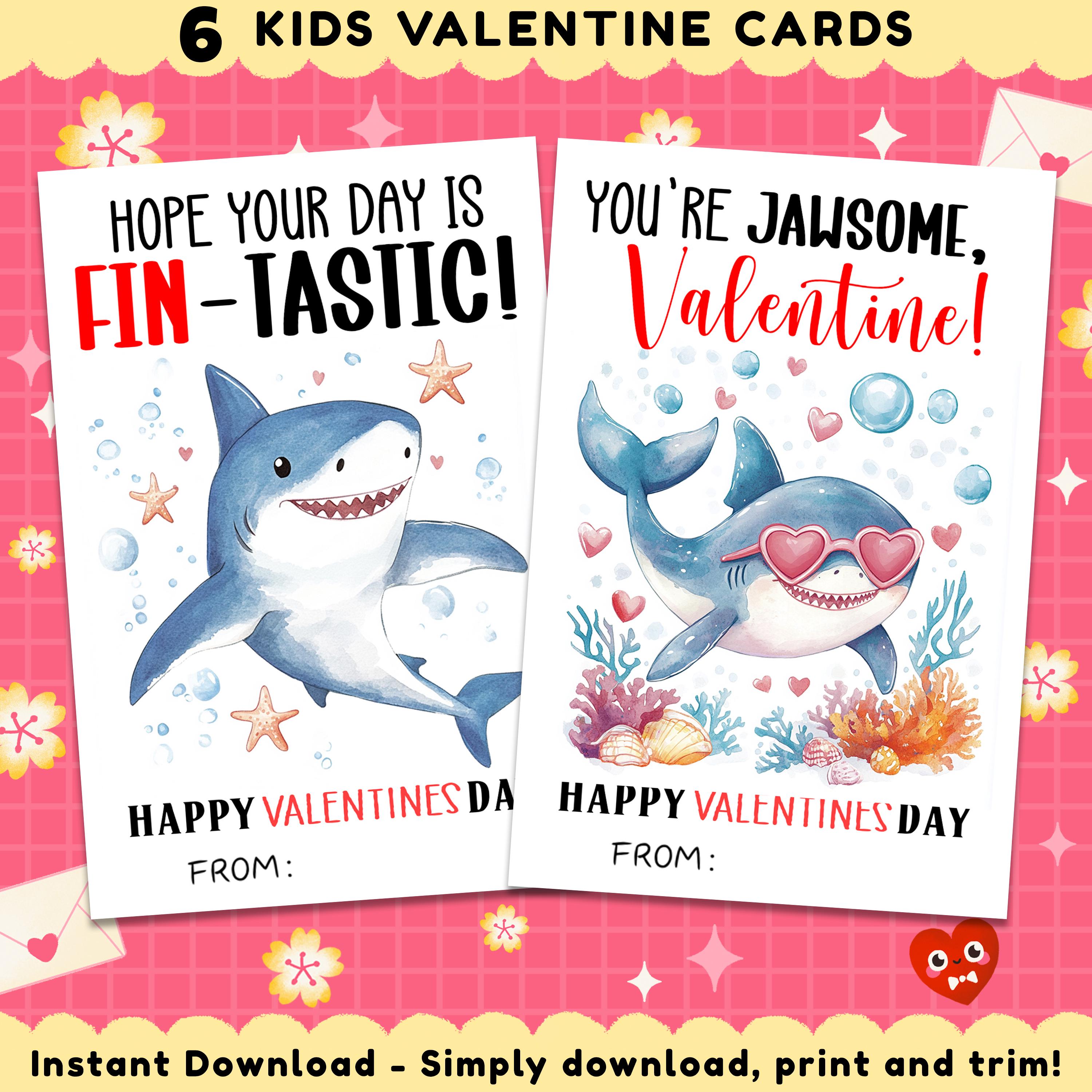 Shark Valentine Cards for Kids, Kids Valentine Cards, Shark Valentine ...