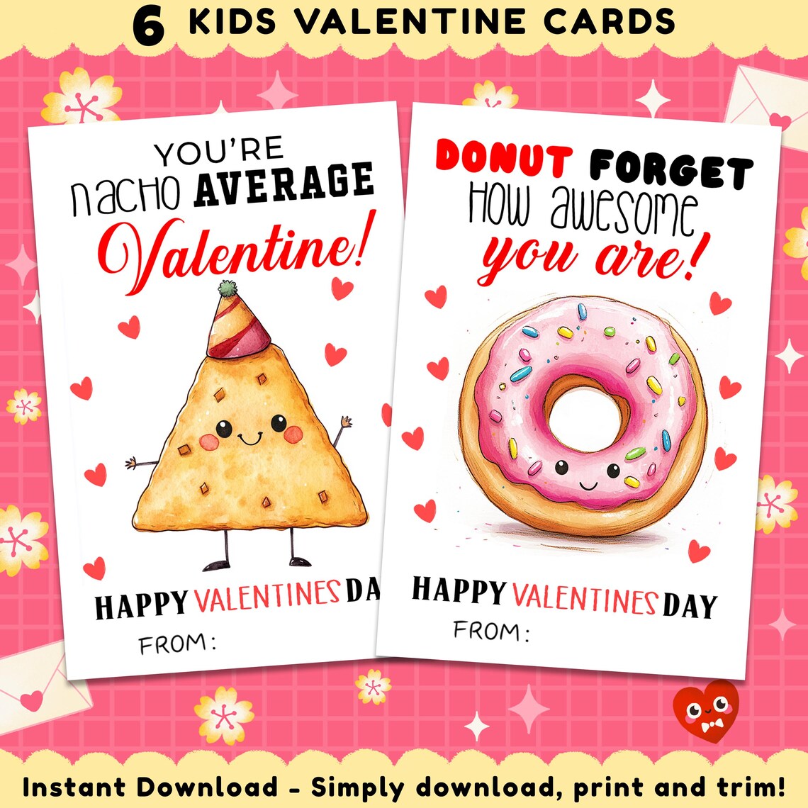Food Valentine Cards for Kids, Kids Valentine Cards, Food Valentine ...