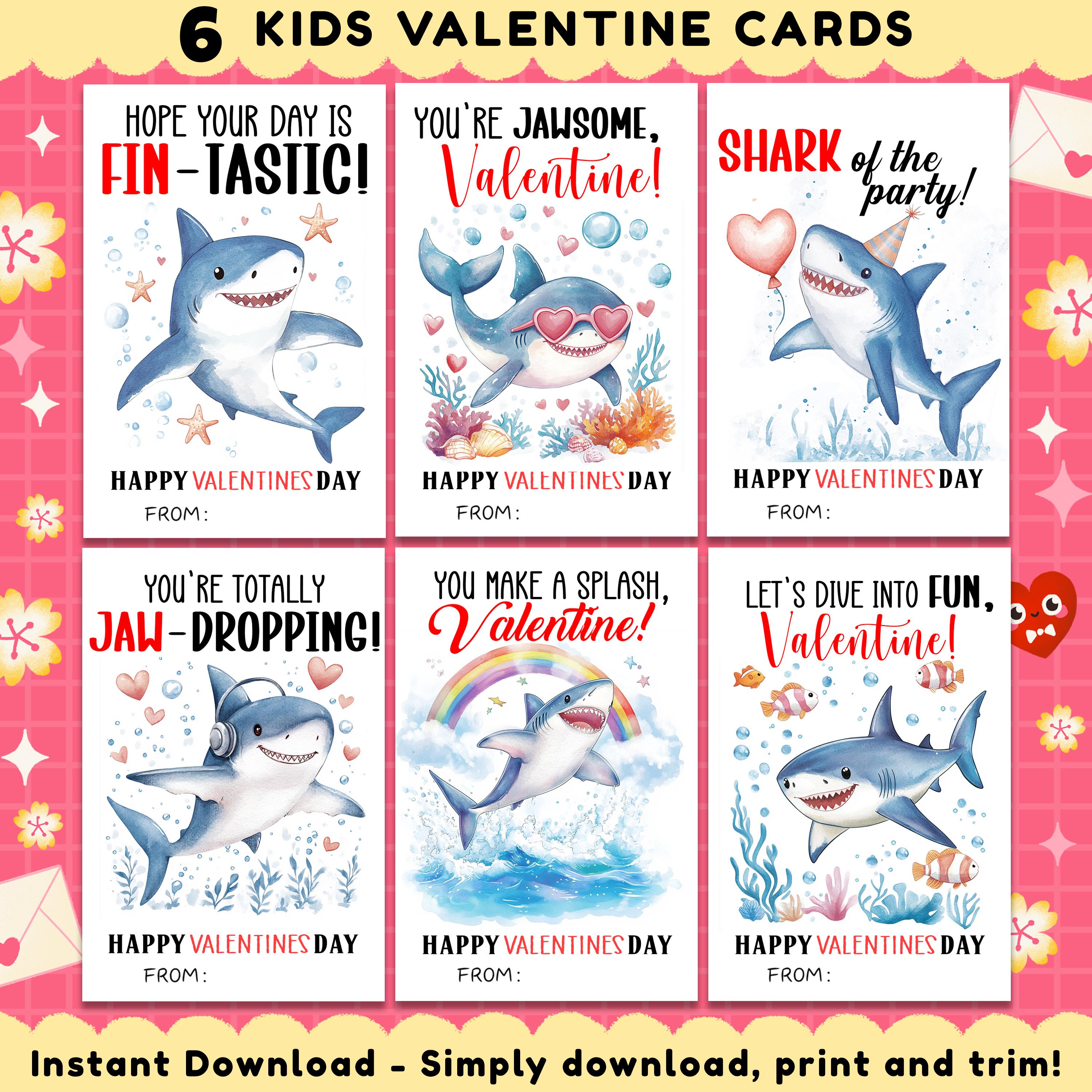 Shark Valentine Cards for Kids, Kids Valentine Cards, Shark Valentine ...