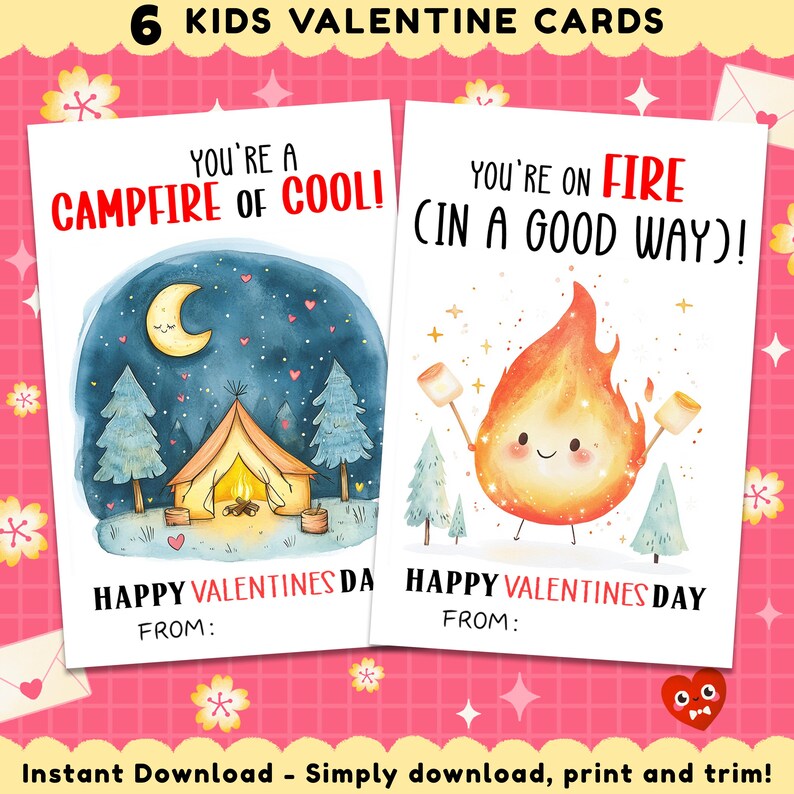 Camping Valentine Cards for Kids, Kids Valentine Cards, Camping ...