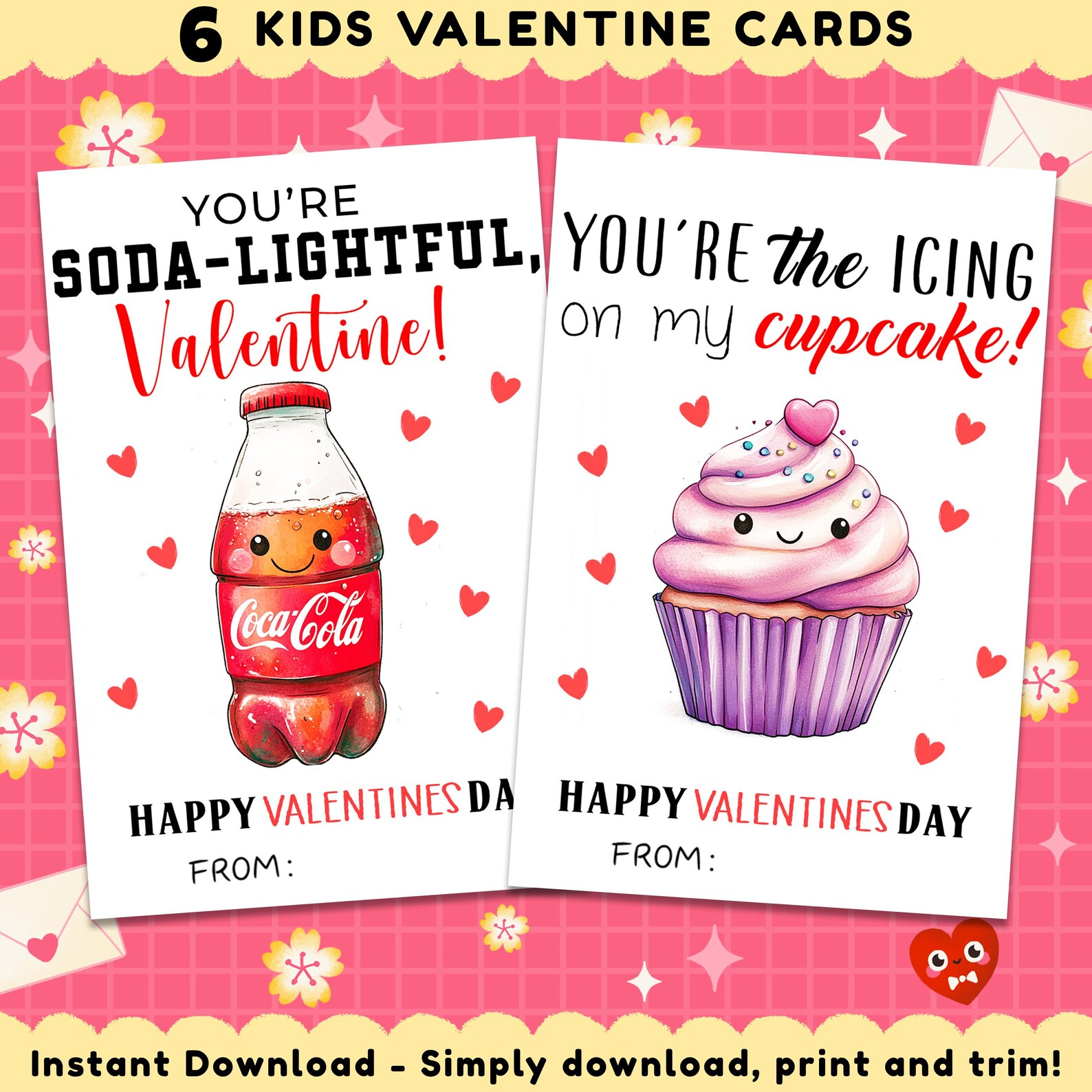 Food Valentine Cards for Kids, Kids Valentine Cards, Food Valentine ...