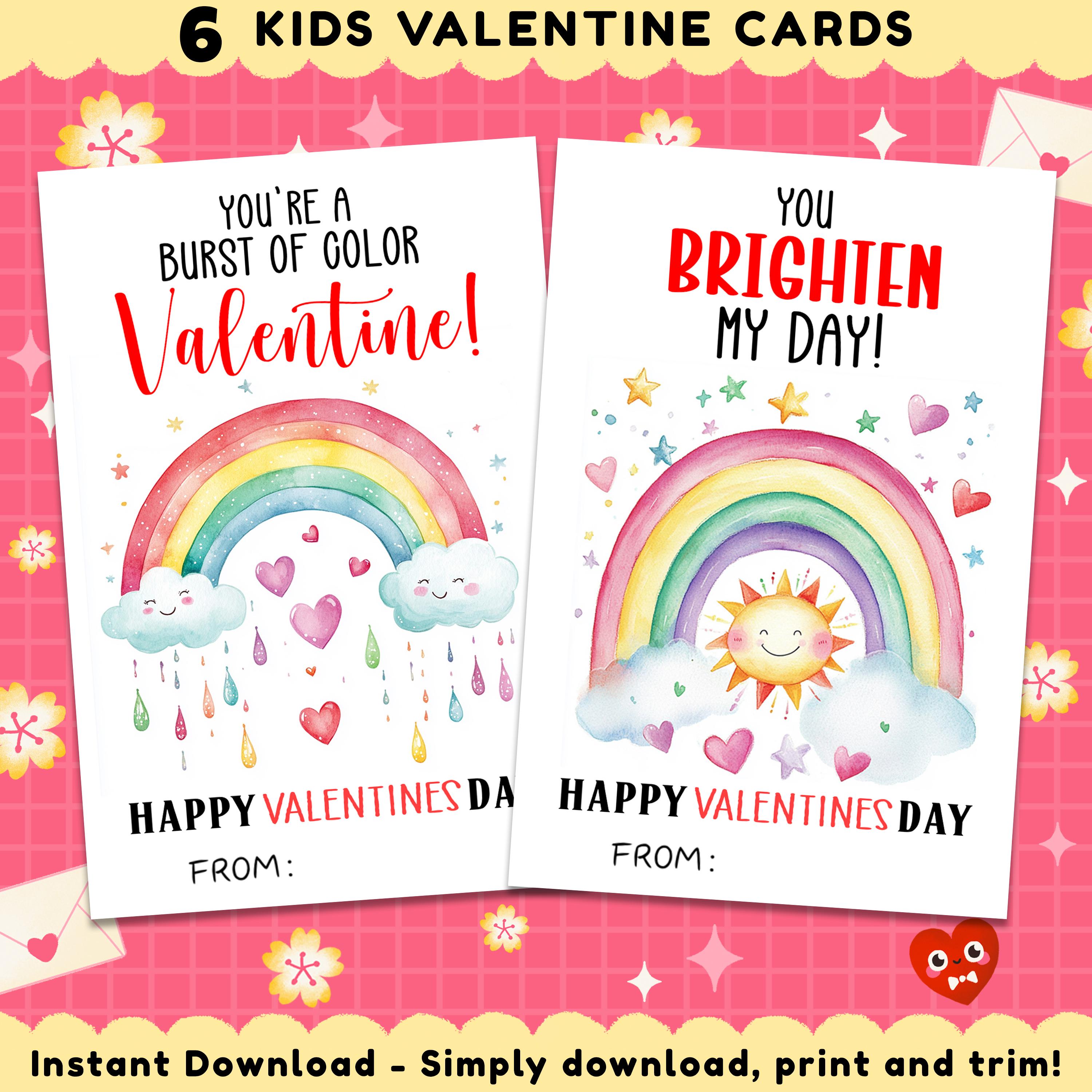 Rainbow Valentine Cards for Kids, Kids Valentine Cards, Rainbow ...
