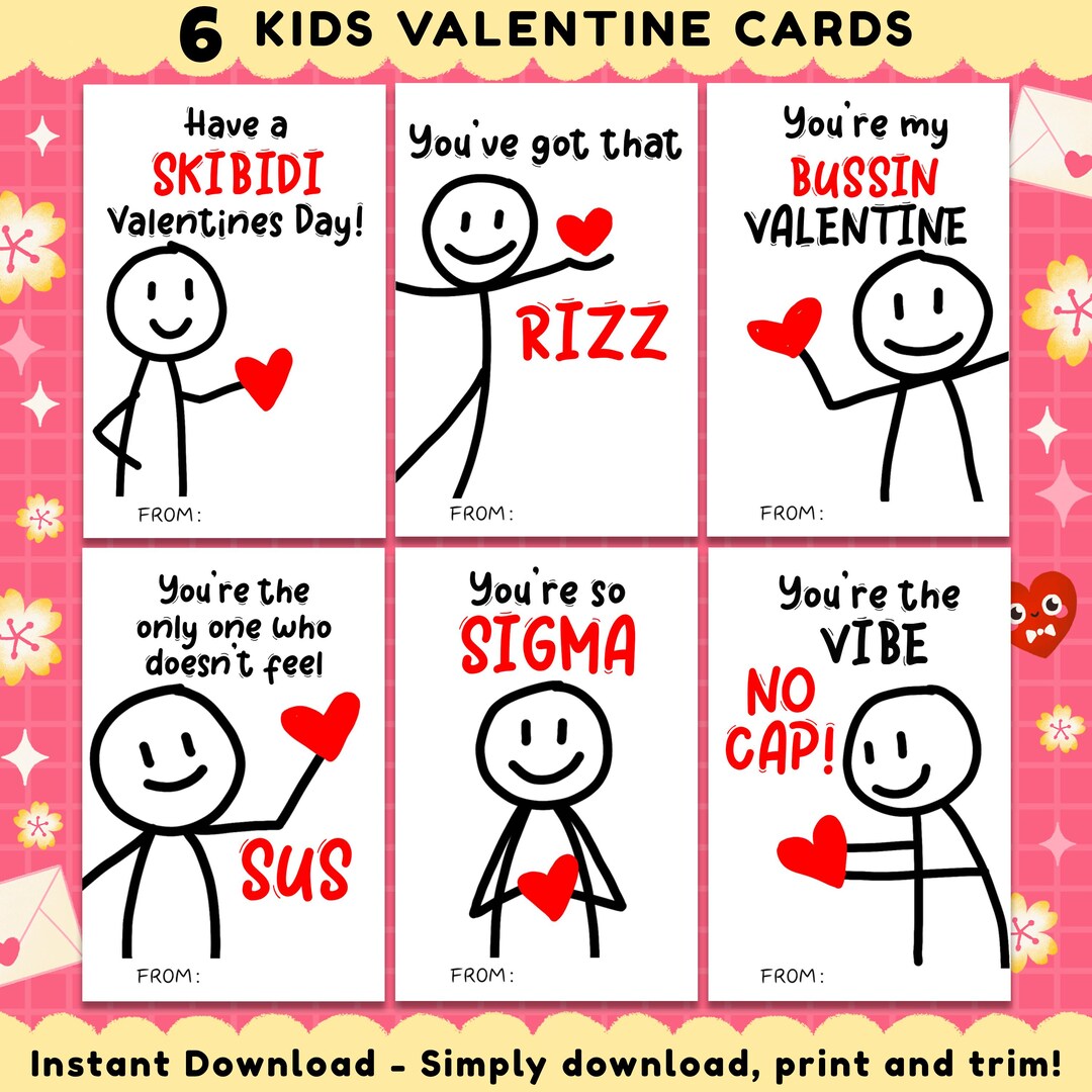 Slang Kids Valentines Day Cards - Funny Printable Tween & Teen School ...