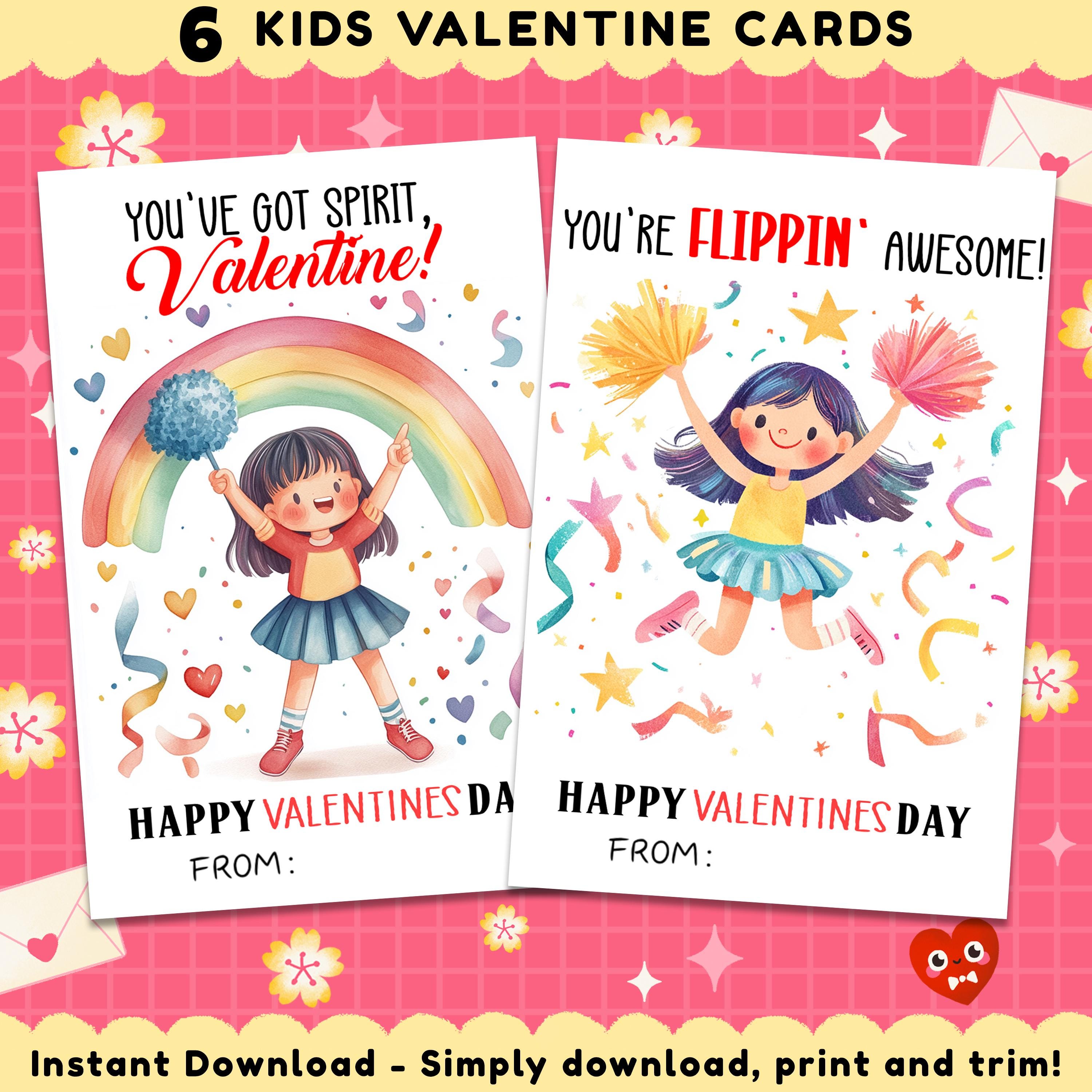 Cheerleading Valentine Cards for Kids, Kids Valentine Cards, Cheerleader Valentine Tags ...