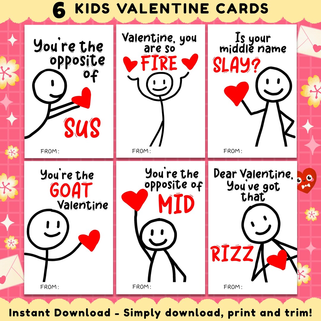 Slang Gen Alpha Valentine Cards, Teen Tween School Valentines, Bruh ...