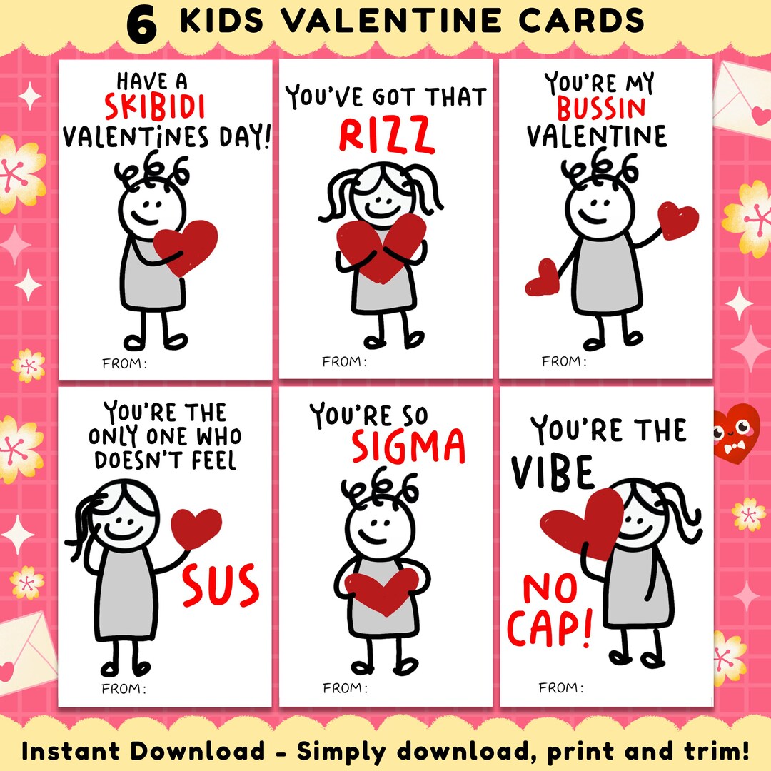 Slang Kids Valentines Day Cards - Funny Printable Tween & Teen School ...