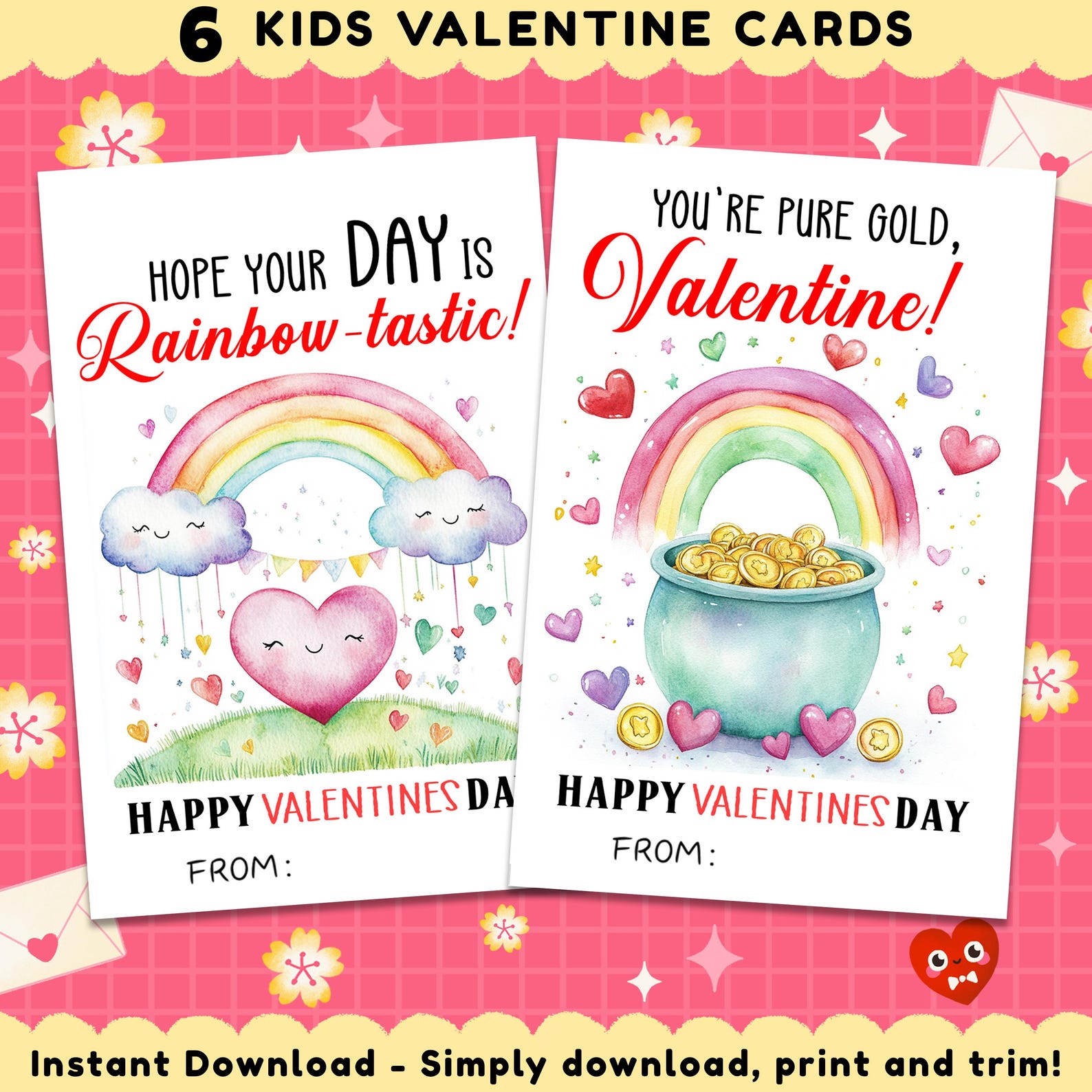 Rainbow Valentine Cards for Kids, Kids Valentine Cards, Rainbow ...