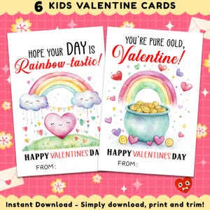 Rainbow Valentine Cards for Kids, Kids Valentine Cards, Rainbow ...