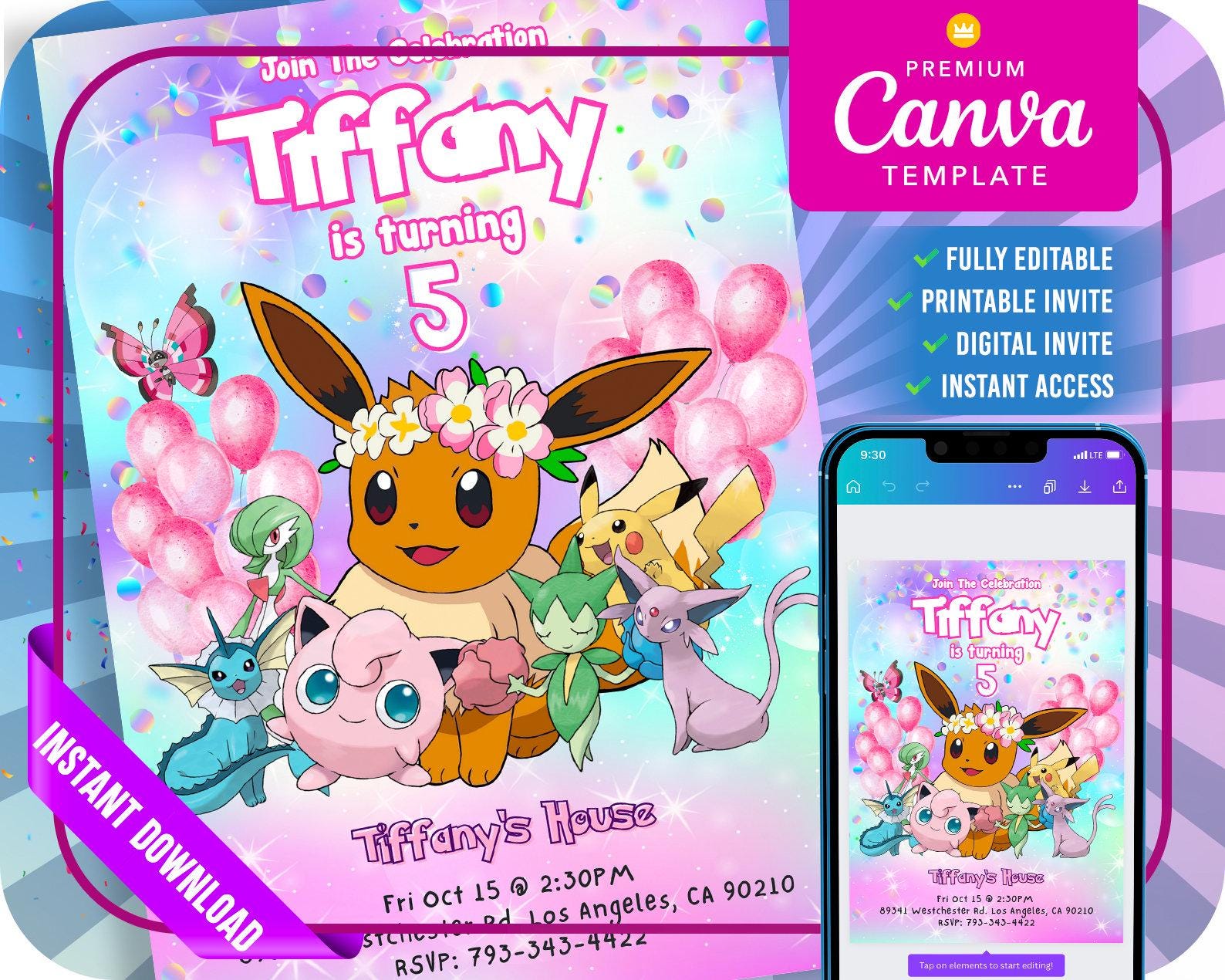 Evee Printable Birthday Card