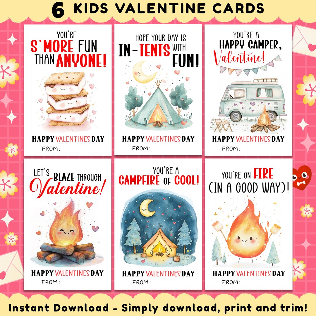 Camping Valentine Cards for Kids, Kids Valentine Cards, Camping ...