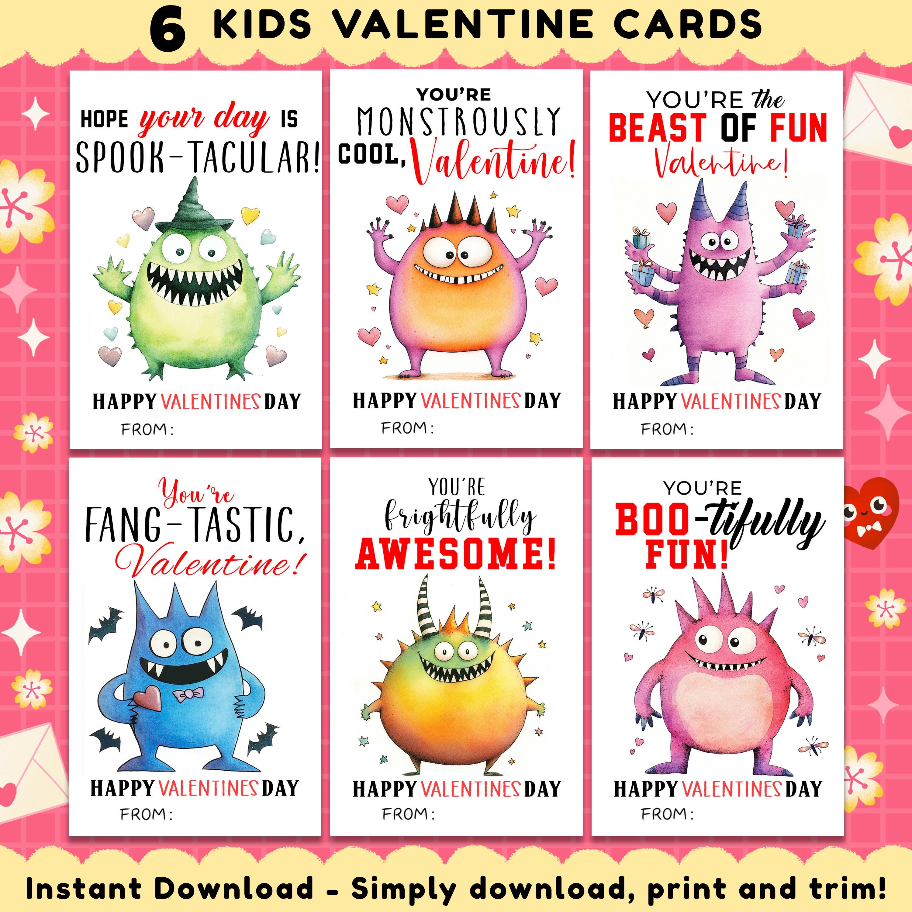 Monster Valentine Cards for Kids, Kids Valentine Cards, Monster ...