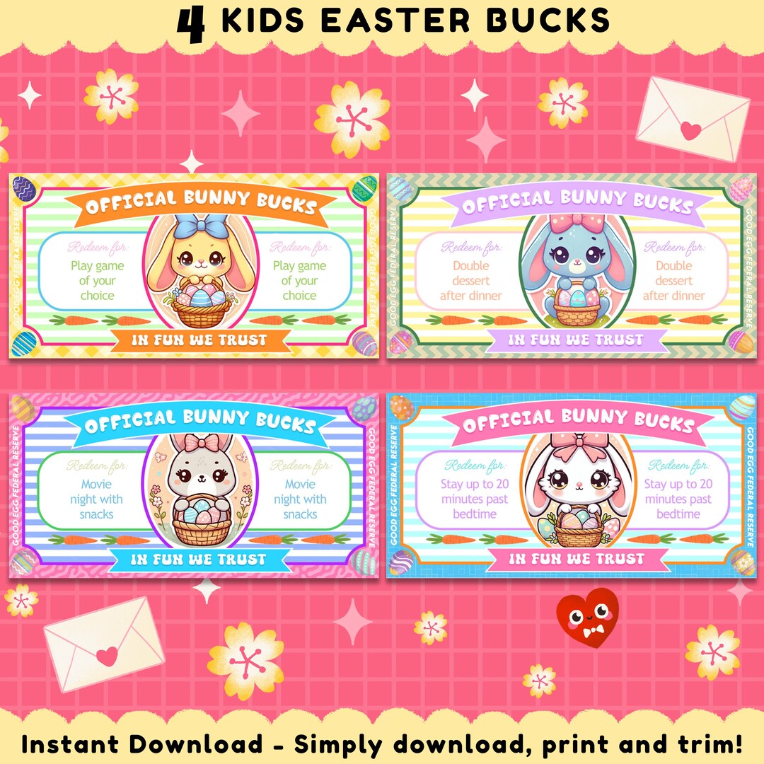 Easter Printable Bunny Bucks: Fun Easter Basket Filler & Egg Hunt Prize ...