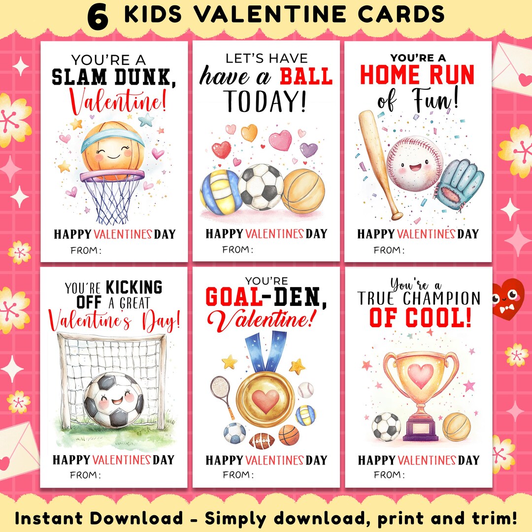 Sports Valentine Cards for Kids, Kids Valentine Cards, Sports Valentine ...