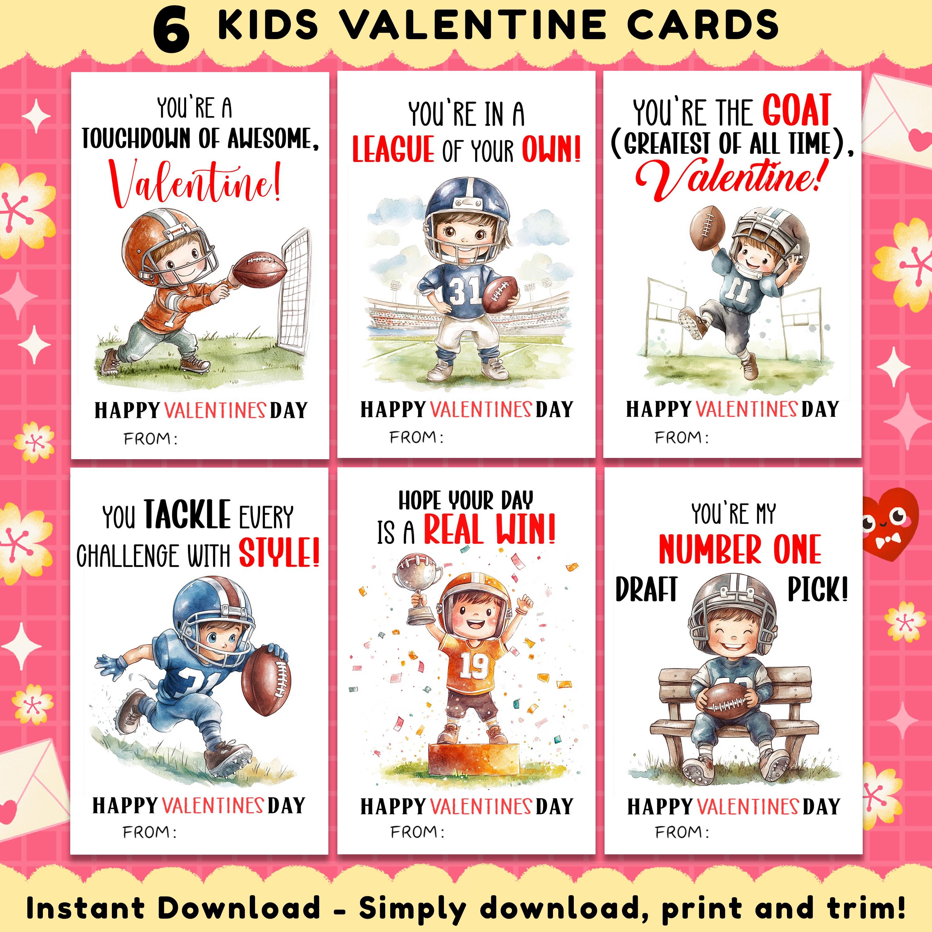 Football Valentine Cards for Kids, Kids Valentine Cards, Football ...
