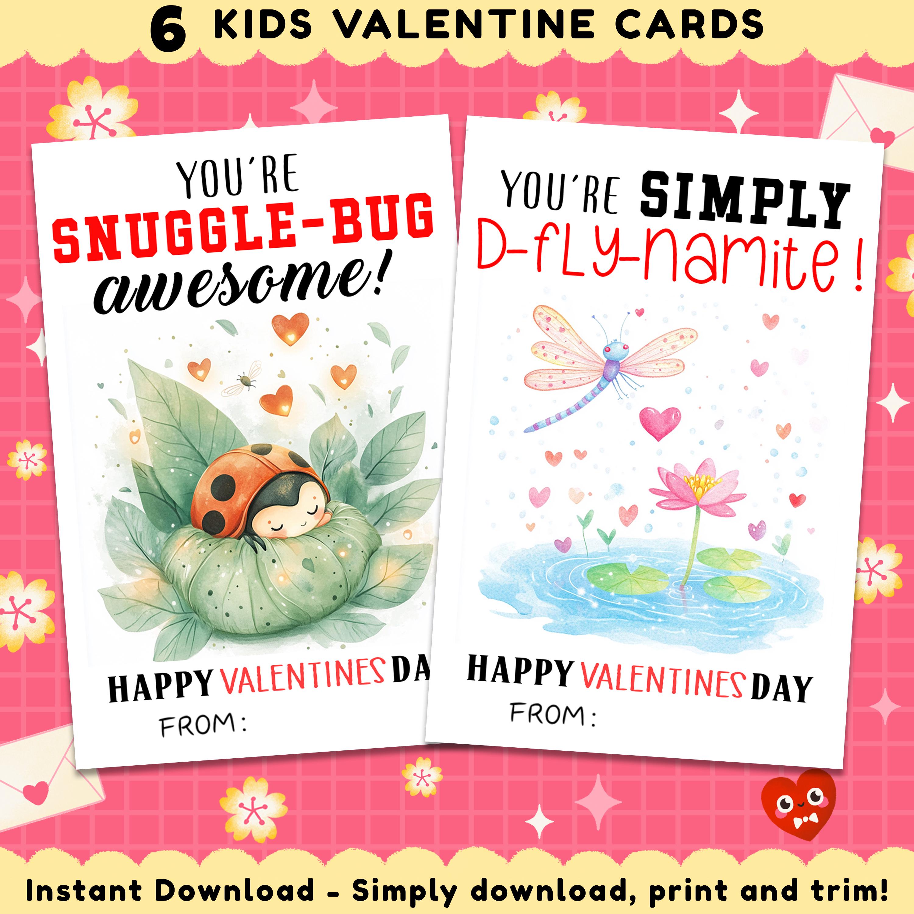 Bugs Valentine Cards for Kids, Kids Valentine Cards, Bug Valentine Tags ...