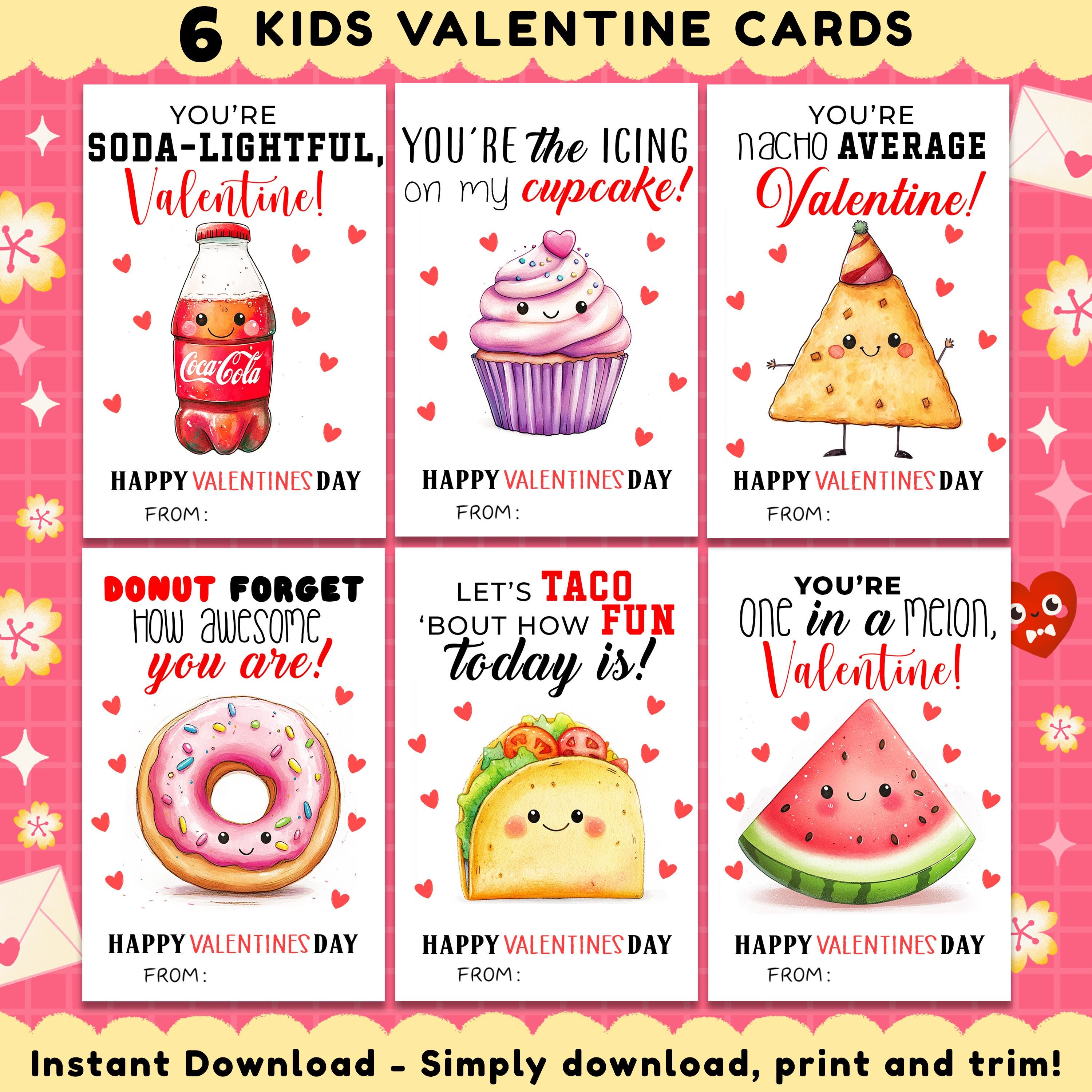 Food Valentine Cards for Kids, Kids Valentine Cards, Food Valentine ...