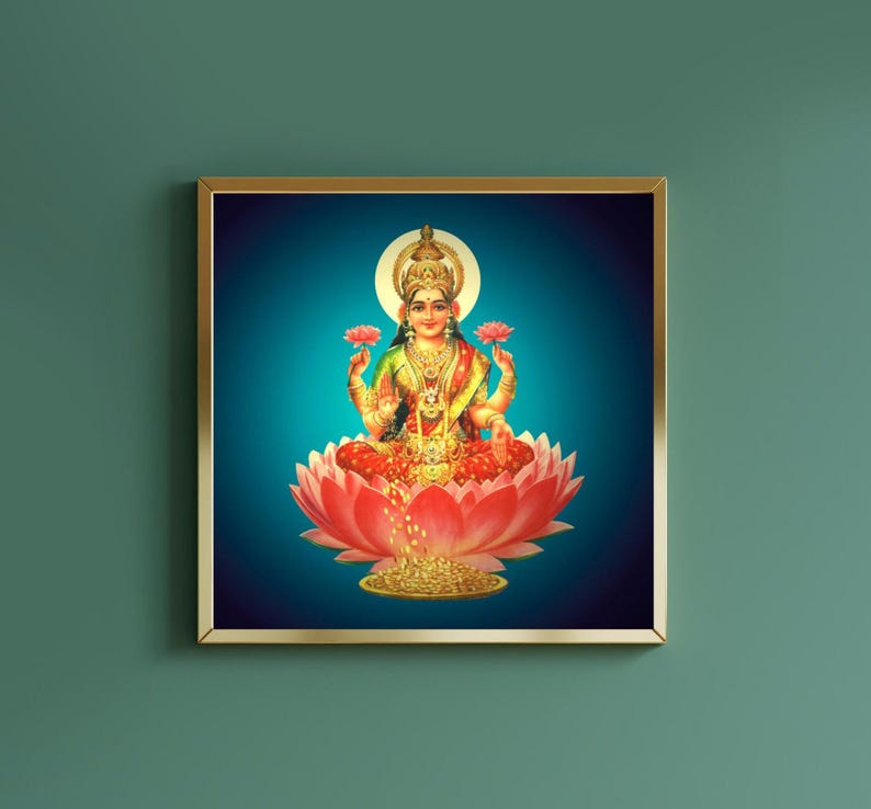 Goddess Lakshmi Poster, Laxmi Digital Print, 10x10 In, Diwali Home ...