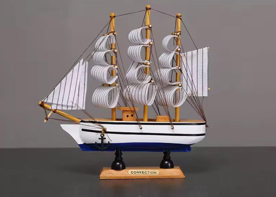 Handmade Wooden Sailing Ship Model: Nautical Mediterranean Decor - Etsy