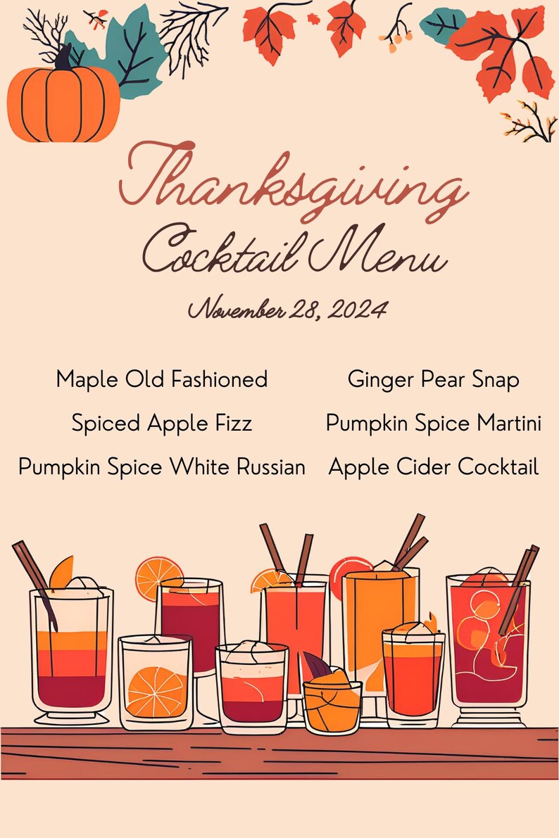 Customizable Thanksgiving / Fall Cocktail Menu | Personalized Drink ...