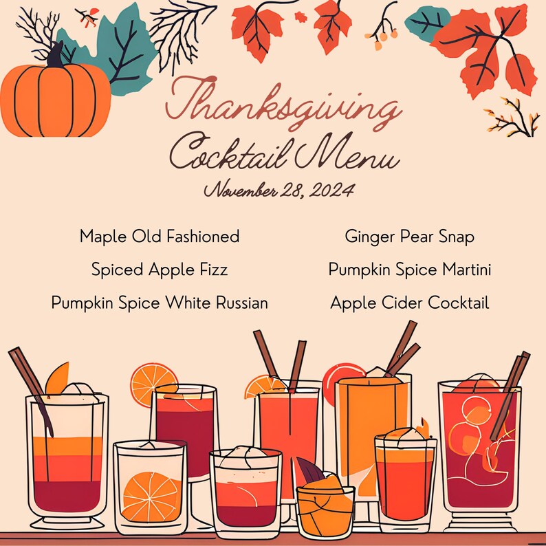 Customizable Thanksgiving / Fall Cocktail Menu | Personalized Drink ...