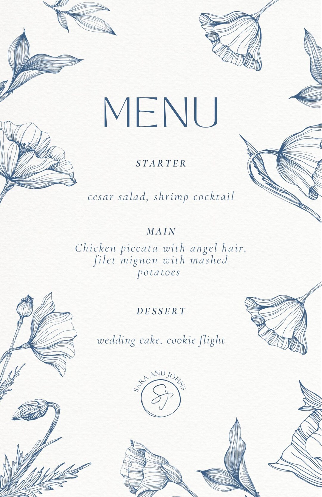 Wedding Menu Blue & White - Etsy
