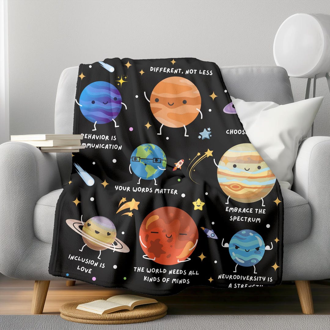 Neurodiverse Universe Space Planets Velvetee Plush Blanket, Autism ...