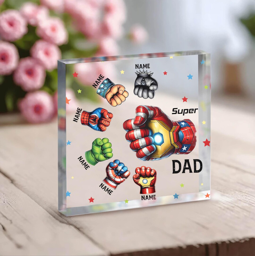 Personalized Superhero Dad Fist Bump up to 6 Kids Acrylic Plaque ...
