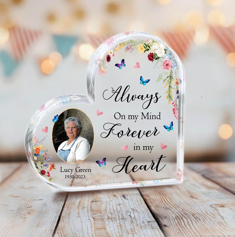 Personalized Photo Memorial Heart Acrylic Plaque, in Loving Memory ...
