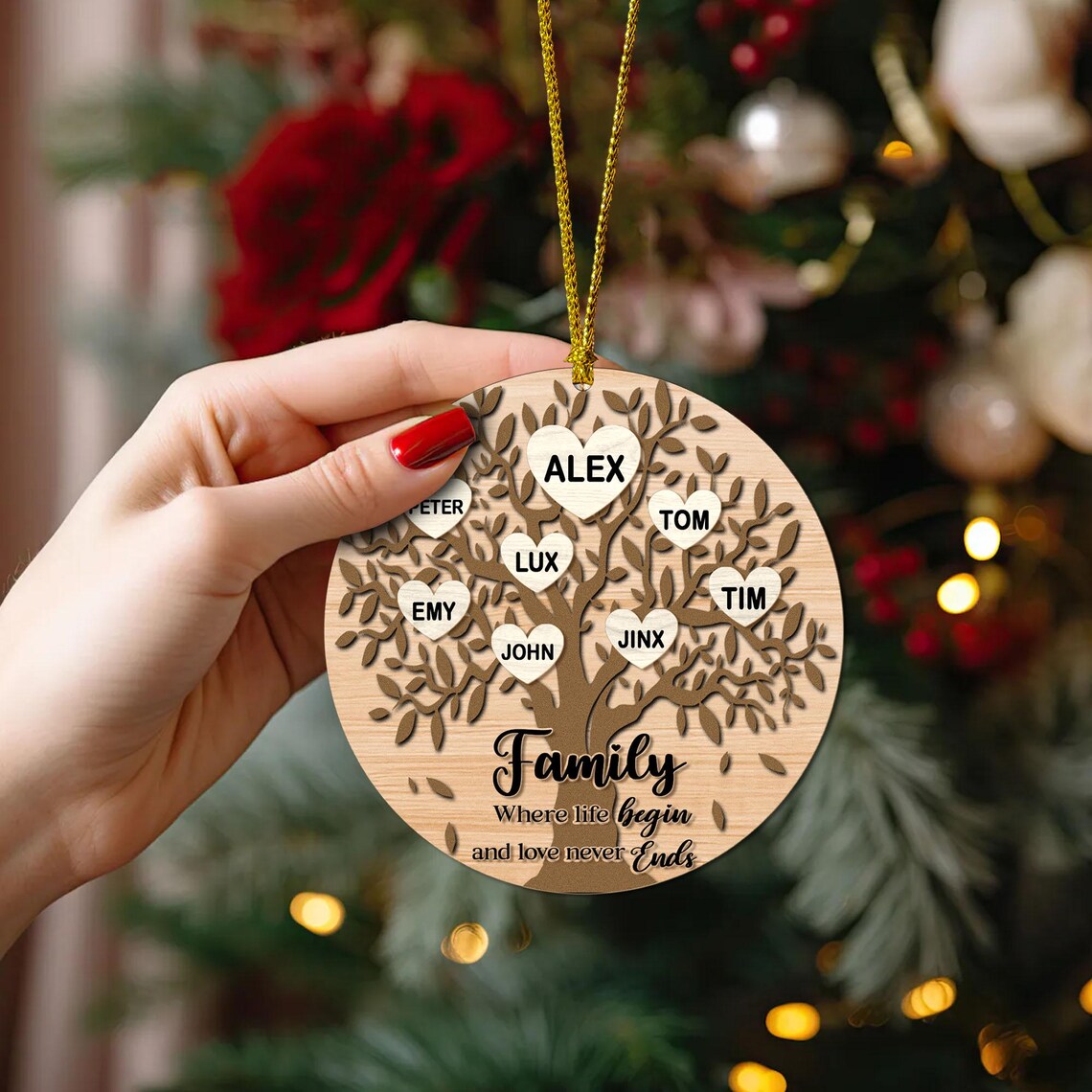 Family Where Life Begins and Never Ends Personalized 2 Layer Ornament ...