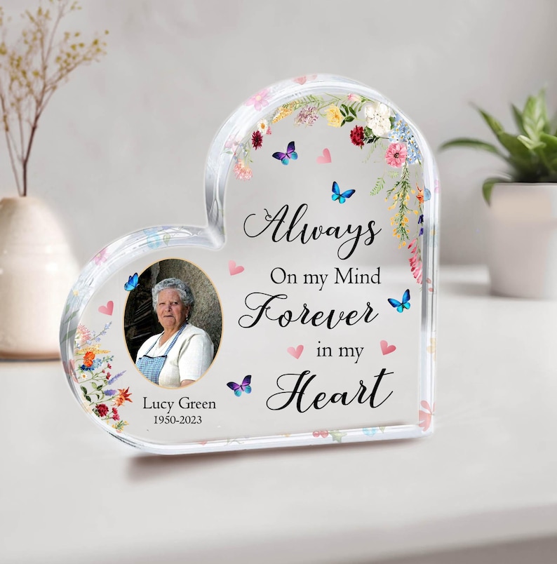 Personalized Photo Memorial Heart Acrylic Plaque, in Loving Memory ...
