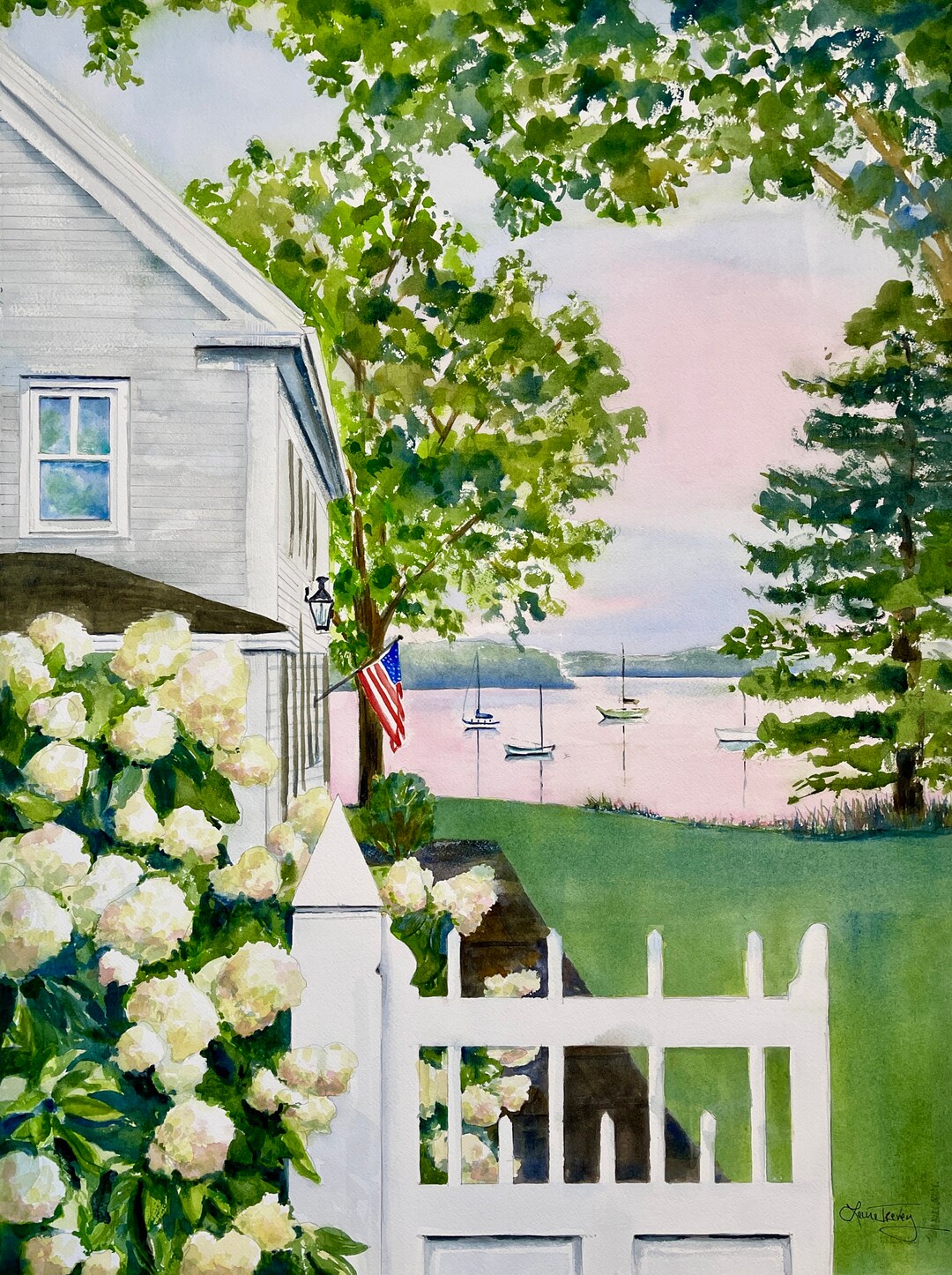 New England Hydrangea Coastal Landscape Giclee Print - Cape Cod Fine ...