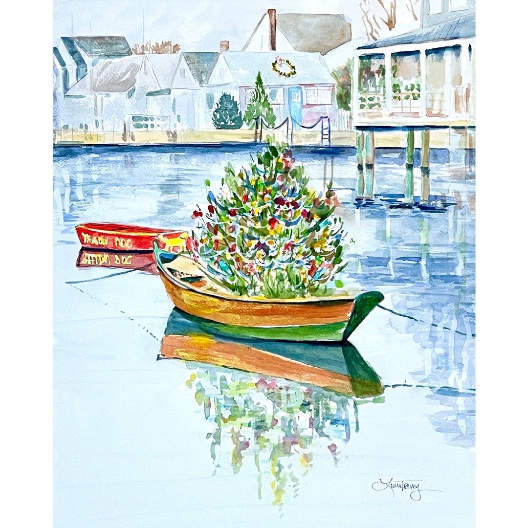 Nantucket Christmas Stroll Giclee Print, Cape Cod Holiday Fine Art ...
